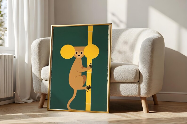 Mouse Poster, Whimsical Climbing Art, Modern Playful Nursery Wall Decor ...