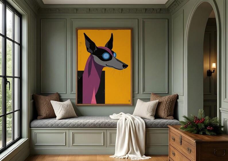 Whippet Dog Poster, Greyhound Portrait, Pop Art Modern, Yellow Blue ...