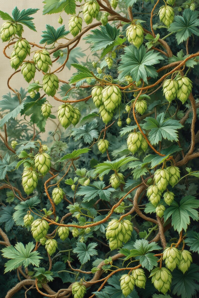 Realistic Hops Plant Botanical Poster, Sage Green Olive Art, Beer Lover ...