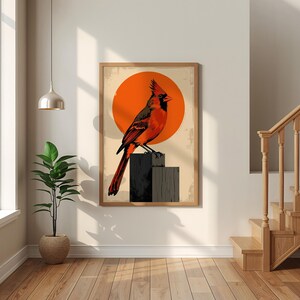 Red Cardinal Poster, Bird Wall Art, Mid-century Modern Minimalist Print ...