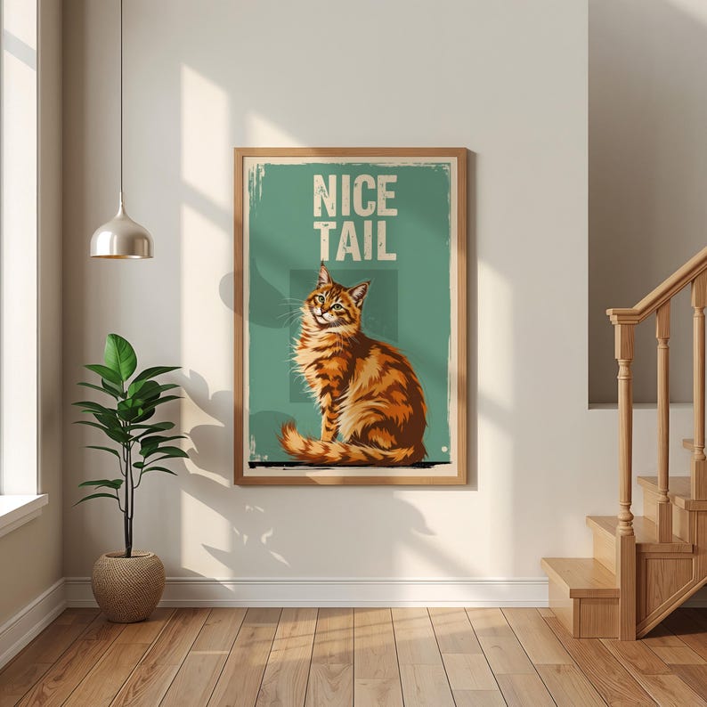 Orange Tabby Cat Poster, Ginger Cat Lover Wall Art, Retro Illustration ...