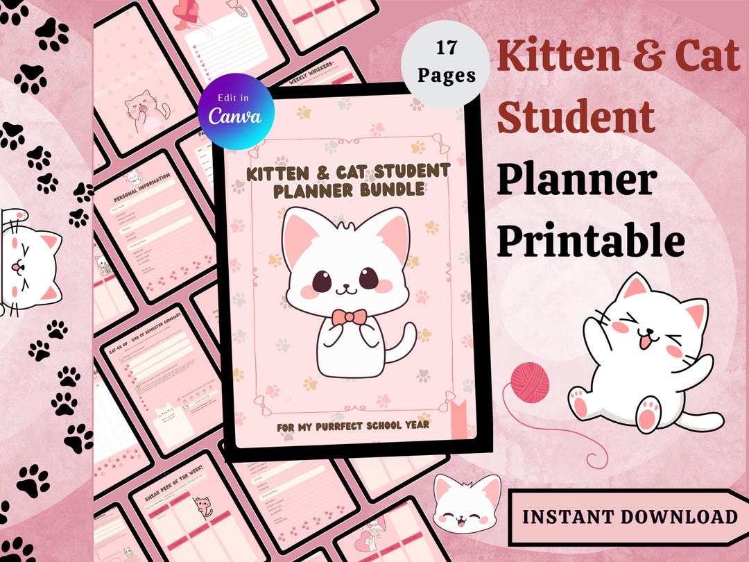 Kitten & Cat Student Planner Printable | Pink School Schedule (PDF ...