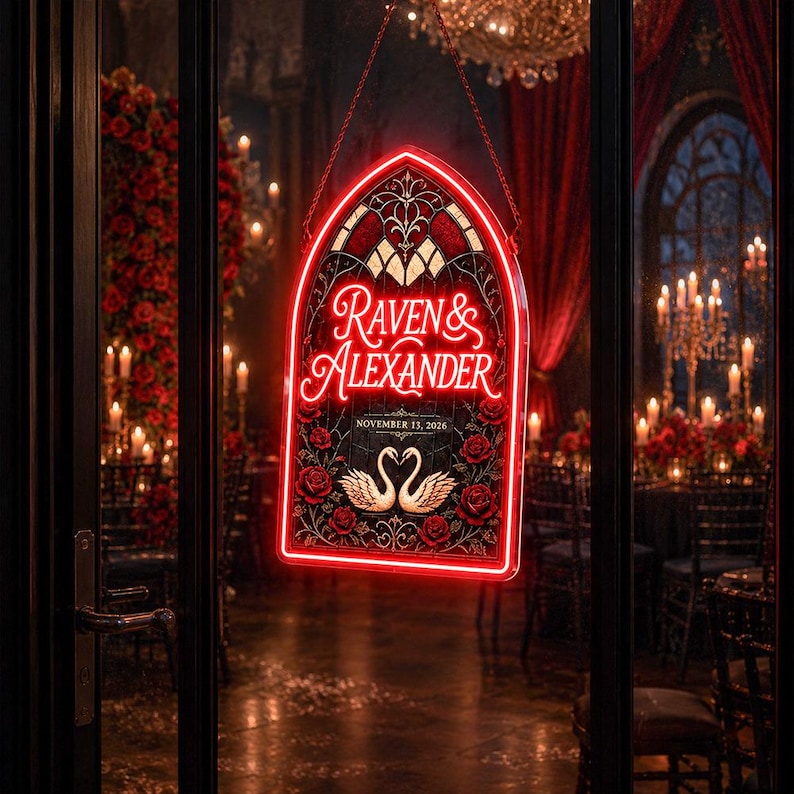 Custom Wedding Neon Sign, Gothic Arch Welcome Light, Personalized Goth ...