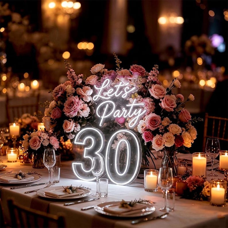 Custom Lets Party Neon Sign, Personalized Birthday Age Number LED Light ...