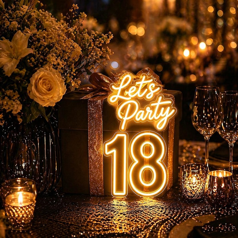 Custom Lets Party Neon Sign, Personalized Birthday Age Number LED Light ...