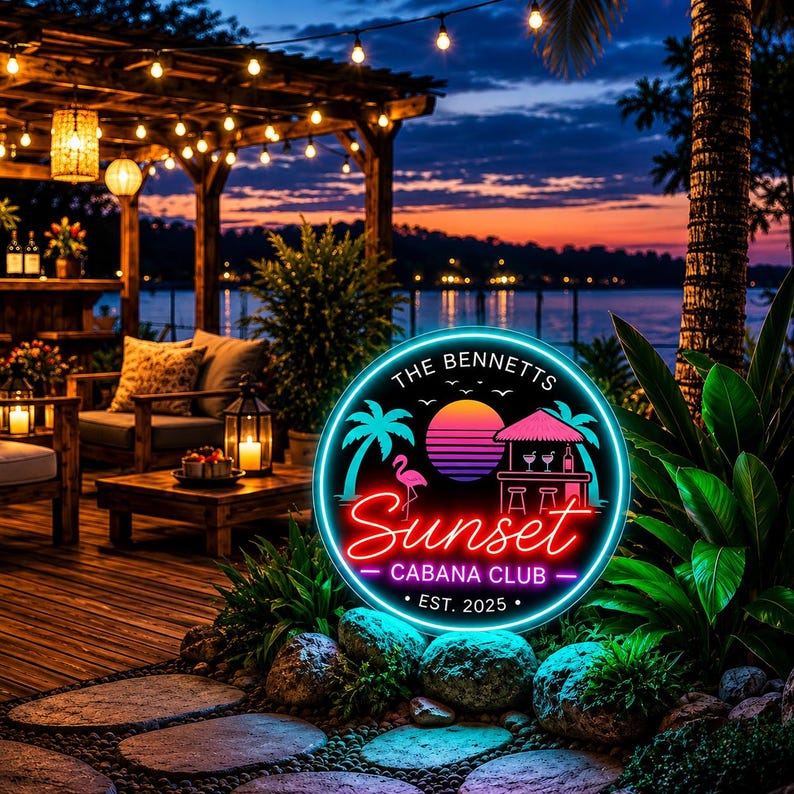 Custom Tiki Bar Neon Sign, Outdoor Poolside Wall Art, Personalized ...