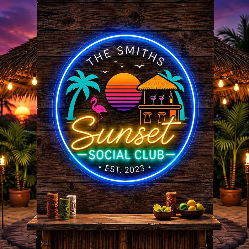 Custom Tiki Bar Neon Sign, Outdoor Poolside Wall Art, Personalized ...