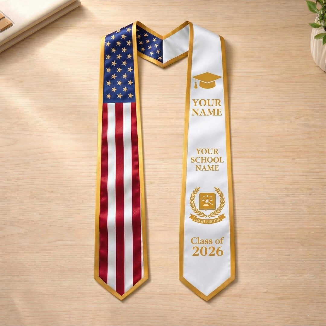 Personalized American Flag Graduation Stole, Custom Name Grad Sash ...