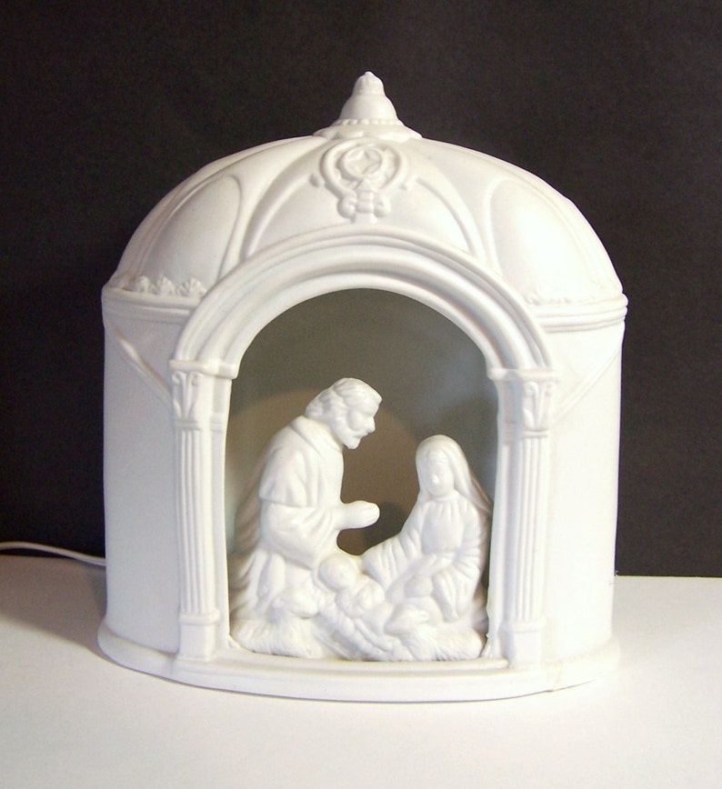LIGHTED NATIVITY SCENE - the Christmas Story - Matte White Ceramic With ...