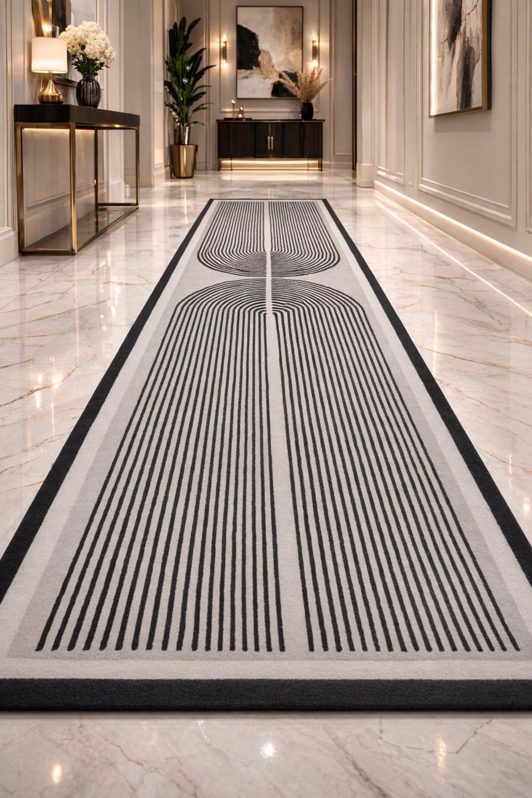 Hand Tufted Wool Geometric Runner Rug, Black White Hallway Carpet - Etsy