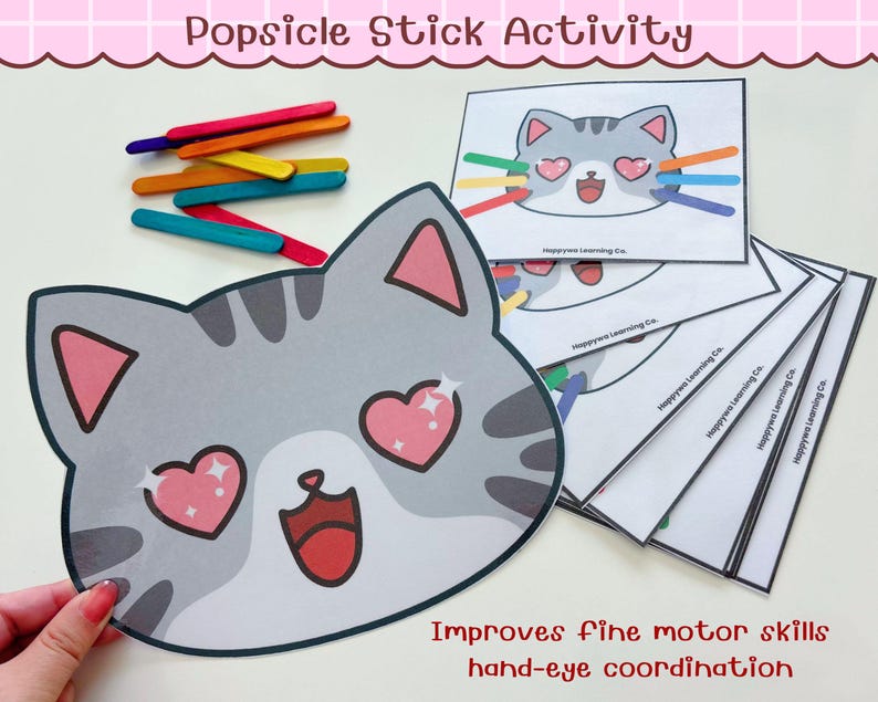 Whisker Matching Game, Popsicle Stick Activity | Preschool Fine Motor ...