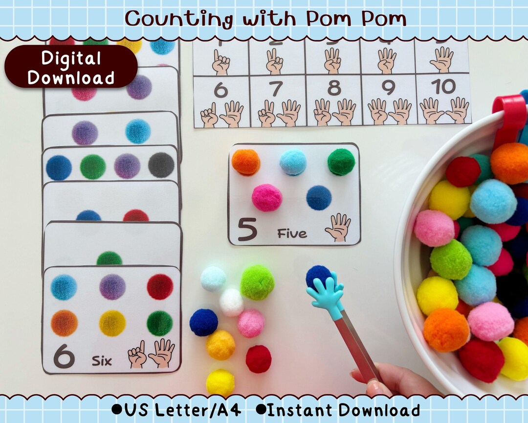 Pom Pom Counting and Color Matching Activity Printable (digital ...
