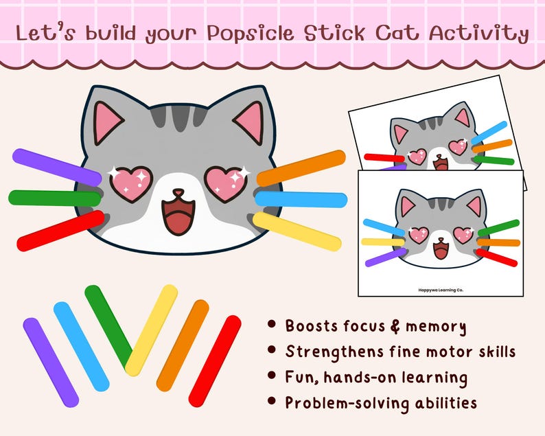 Whisker Matching Game, Popsicle Stick Activity | Preschool Fine Motor ...