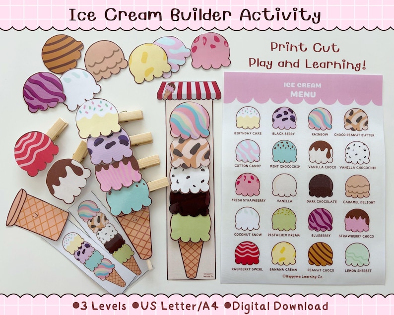 Ice Cream Builder Activity | Preschool Fine Motor Matching Game ...