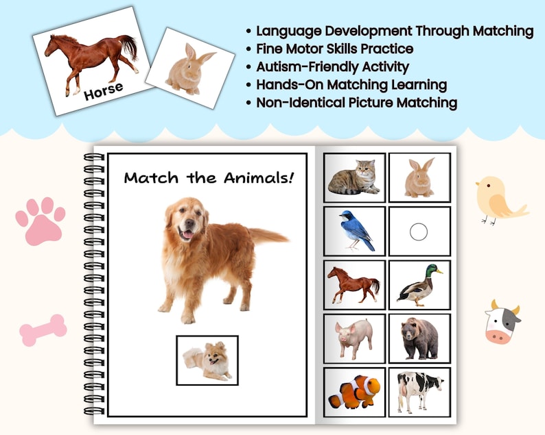 Animal Matching Printable for Autism | Adapted Book PDF | Preschool ...