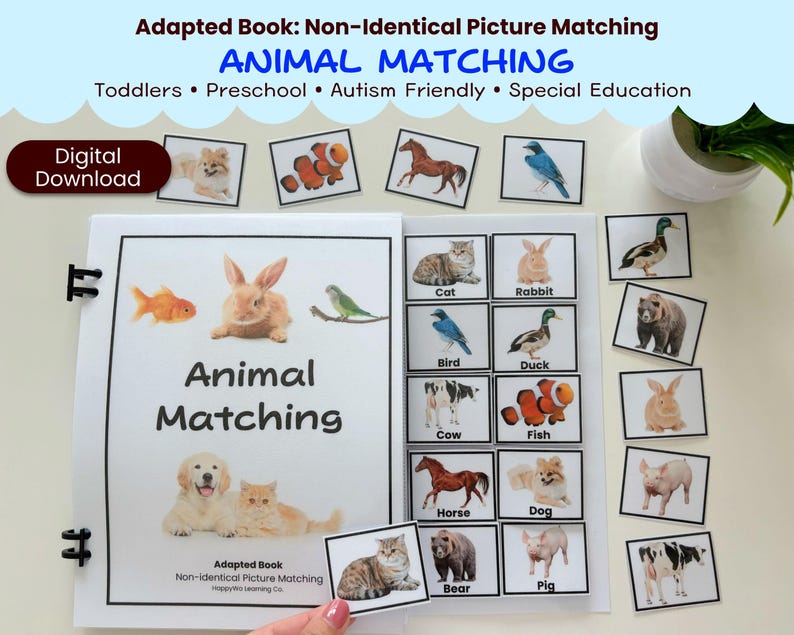 Animal Matching Printable for Autism | Adapted Book PDF | Preschool ...