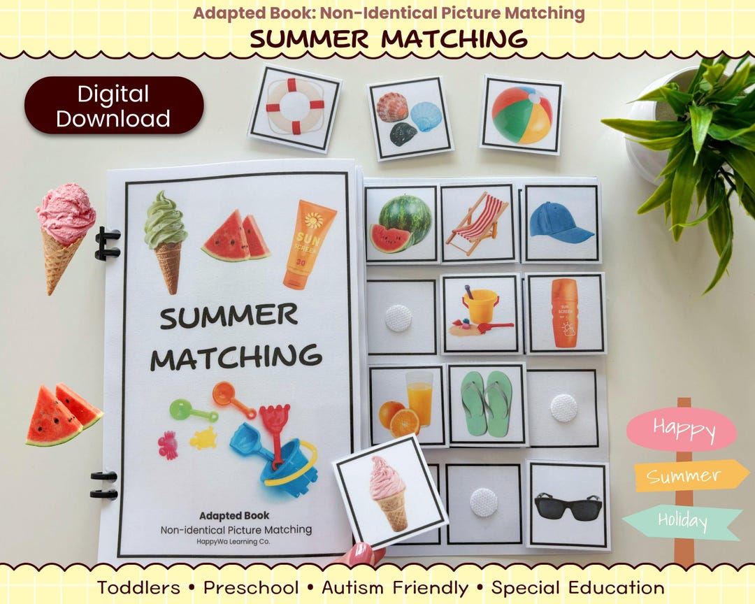 Adapted Book Summer Matching | Non Identical Pictures | Autism Resource ...