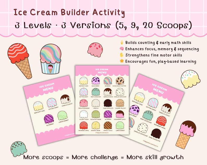 Ice Cream Builder Activity | Preschool Fine Motor Matching Game ...