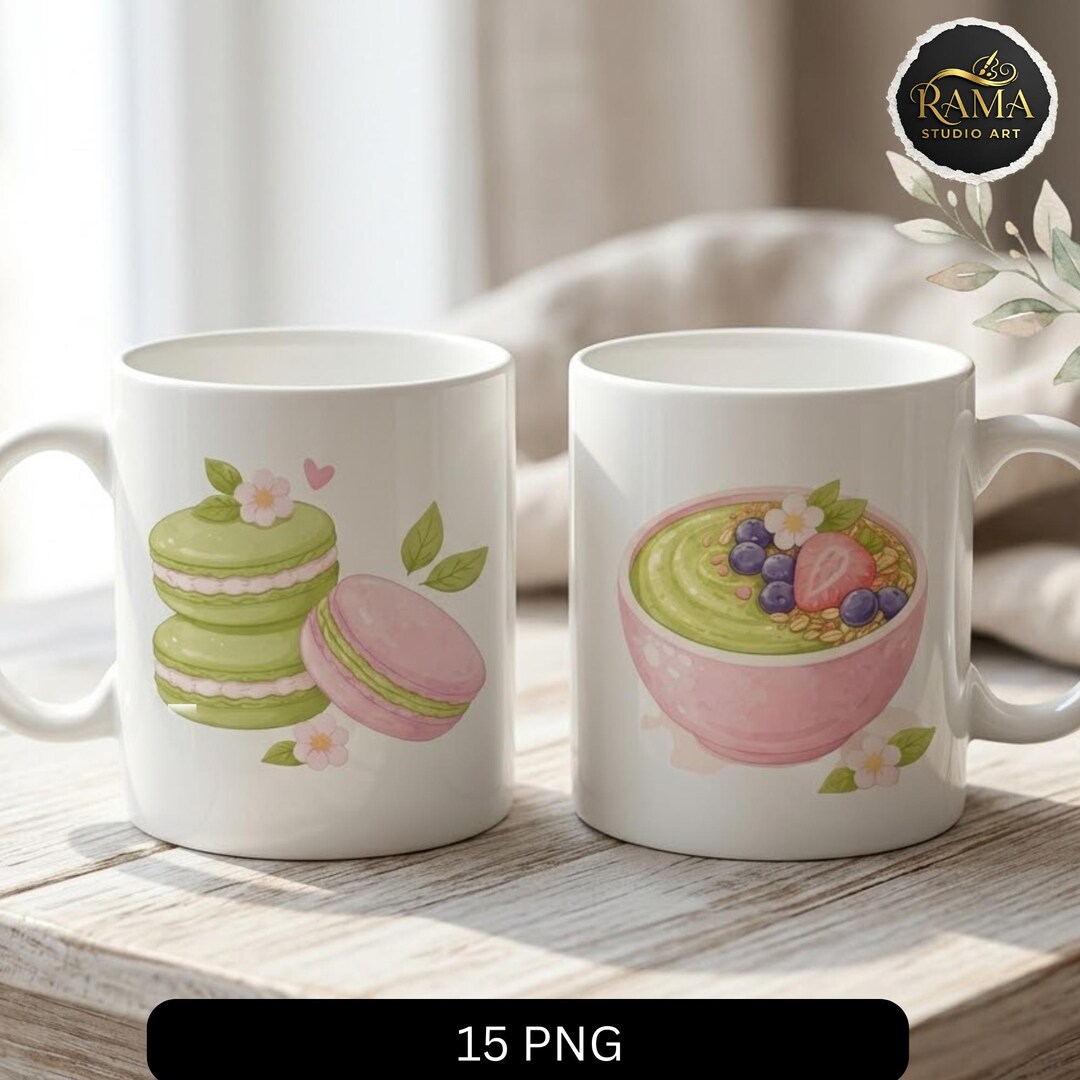 Matcha Clipart PNG Bundle, Kawaii Dessert Sublimation Design (digital ...