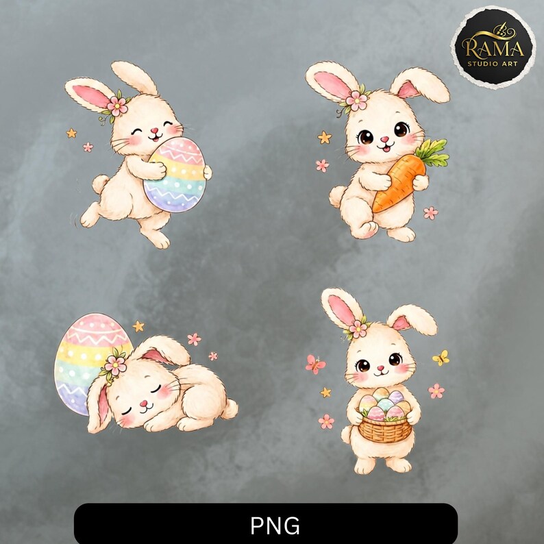 Spring Bear Clipart PNG Bundle, Easter Bunny Ear Teddy Bear, Floral Egg ...