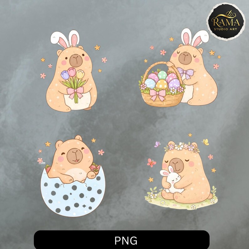 Spring Bear Clipart PNG Bundle, Easter Bunny Ear Teddy Bear, Floral Egg ...