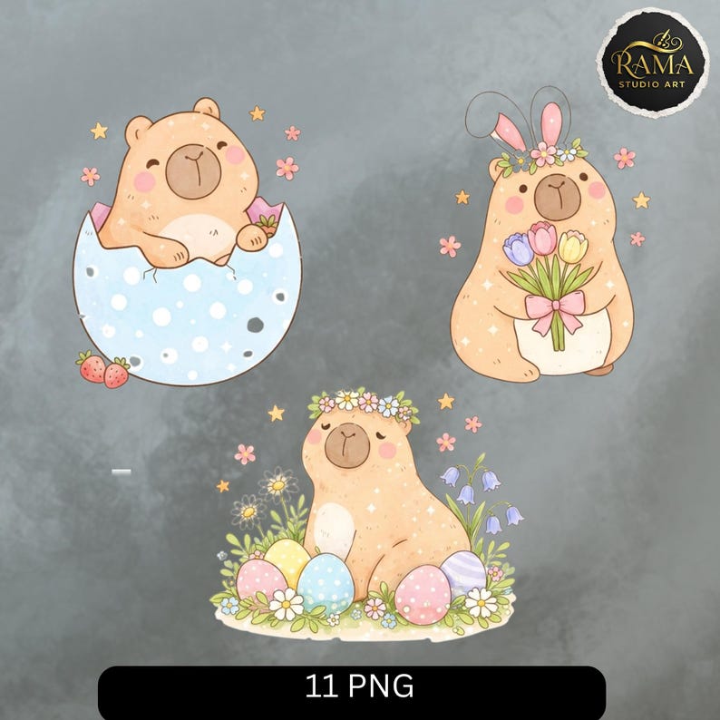 Spring Bear Clipart PNG Bundle, Easter Bunny Ear Teddy Bear, Floral Egg ...