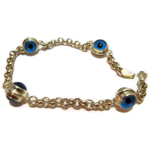 14K Gold Evil Eye Bracelet Gold Rolo Chain Bracelet Evil Eye - Etsy