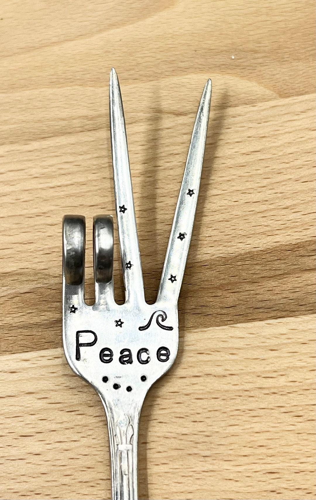 Stamped Fork Garden Marker: Recycled Silver Peace Sign With Wave - Etsy