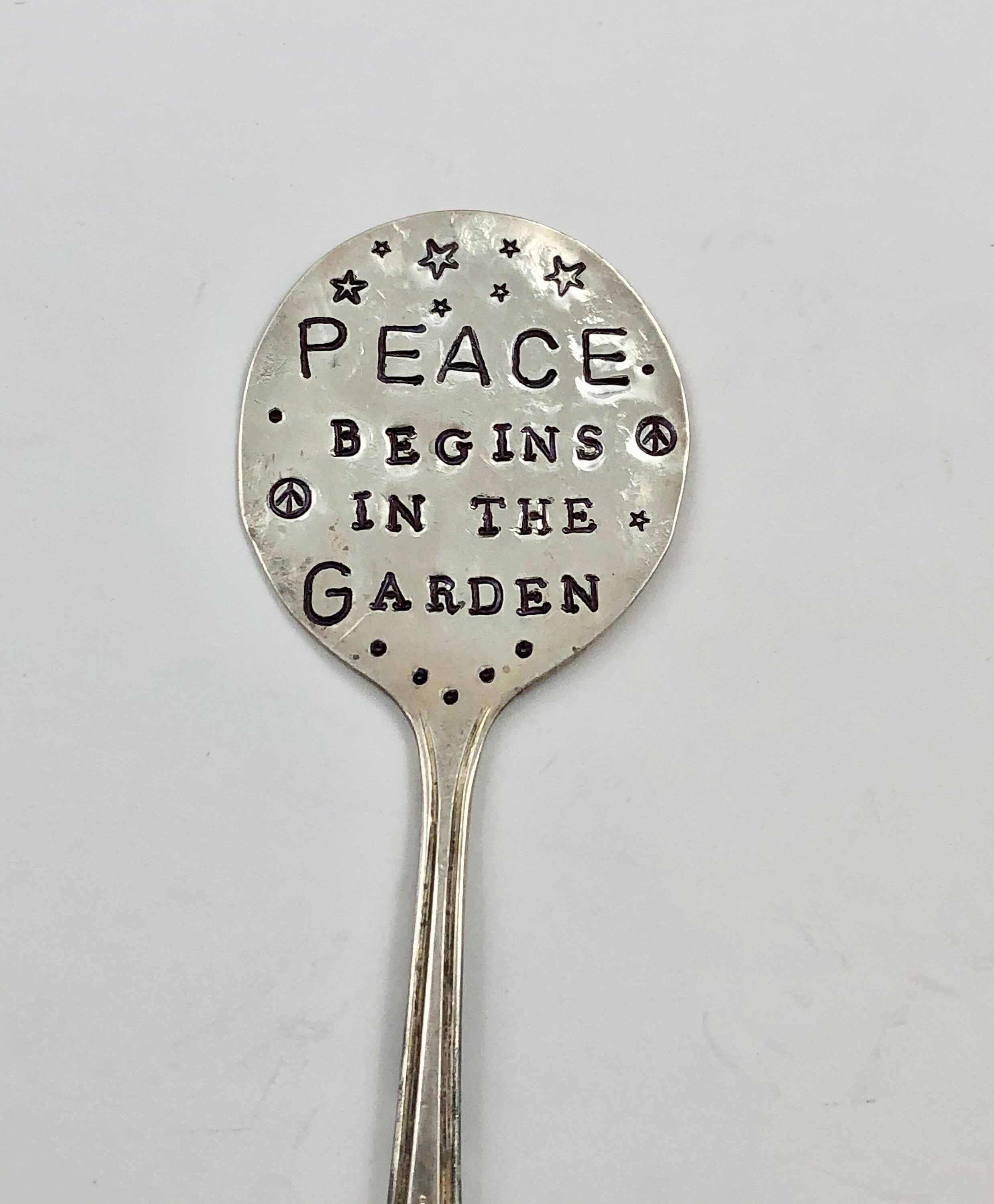 Garden Marker Peace Begins In The Garden stamped round SPOON | Etsy