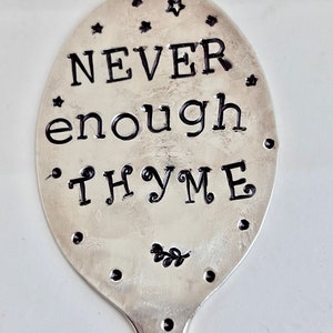 Funny Herb Marker, Never Enough Thyme, Hand Stamped Spoon, Garden Plant Marker, Herb Box Gourmet ...