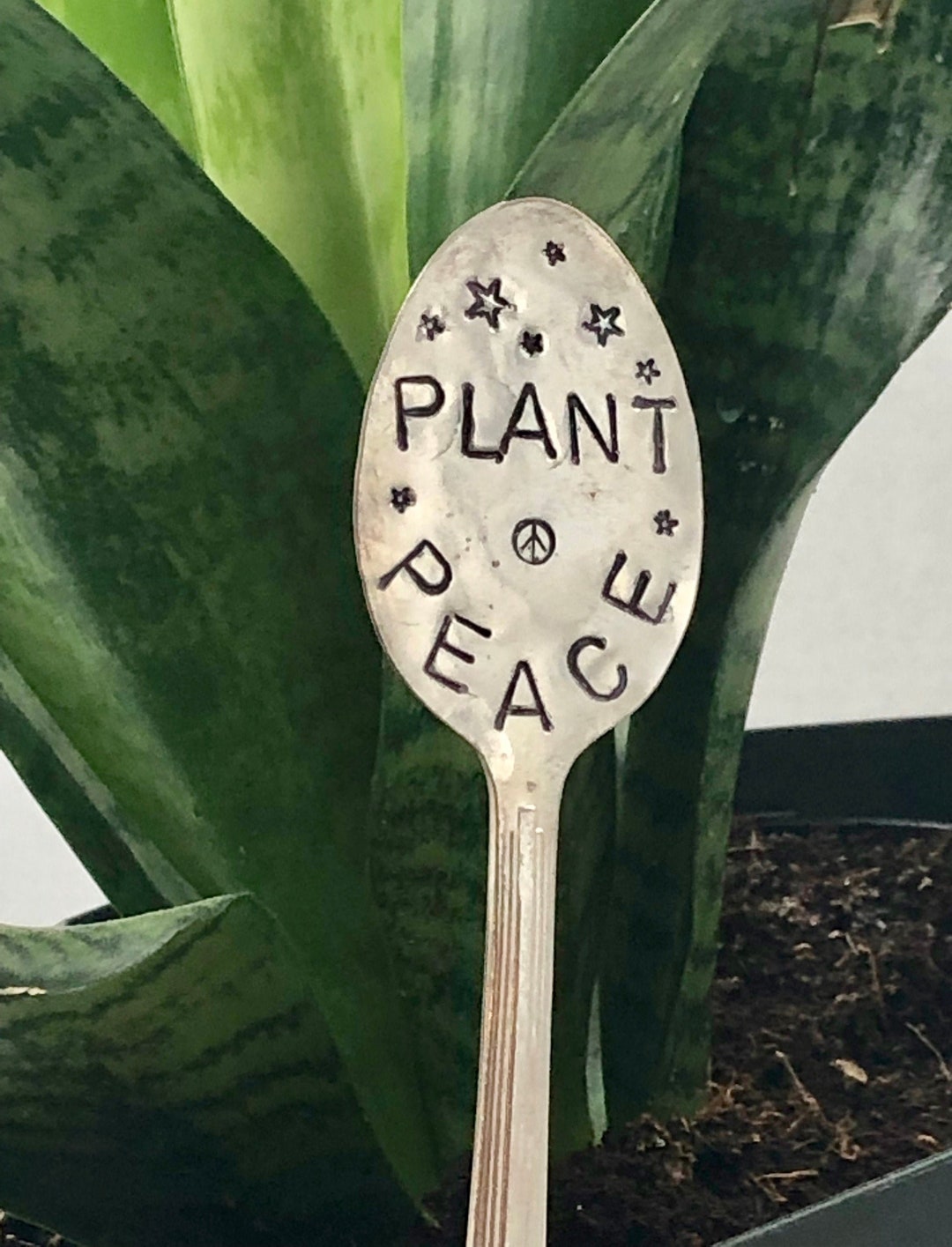 Hand Stamped 'plant Peace' Garden Marker: Vintage Silver Plate Spoon - Etsy