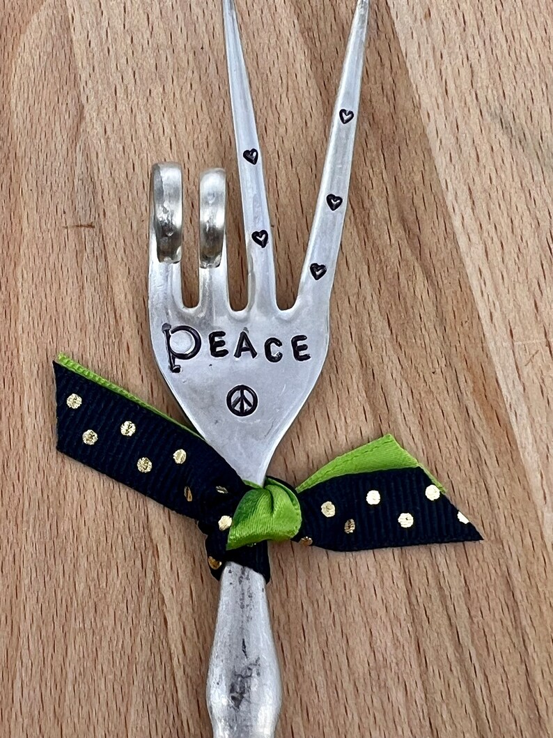 Peace Sign Garden Marker: Stamped Silver Plate Fork, Plant Decor - Etsy