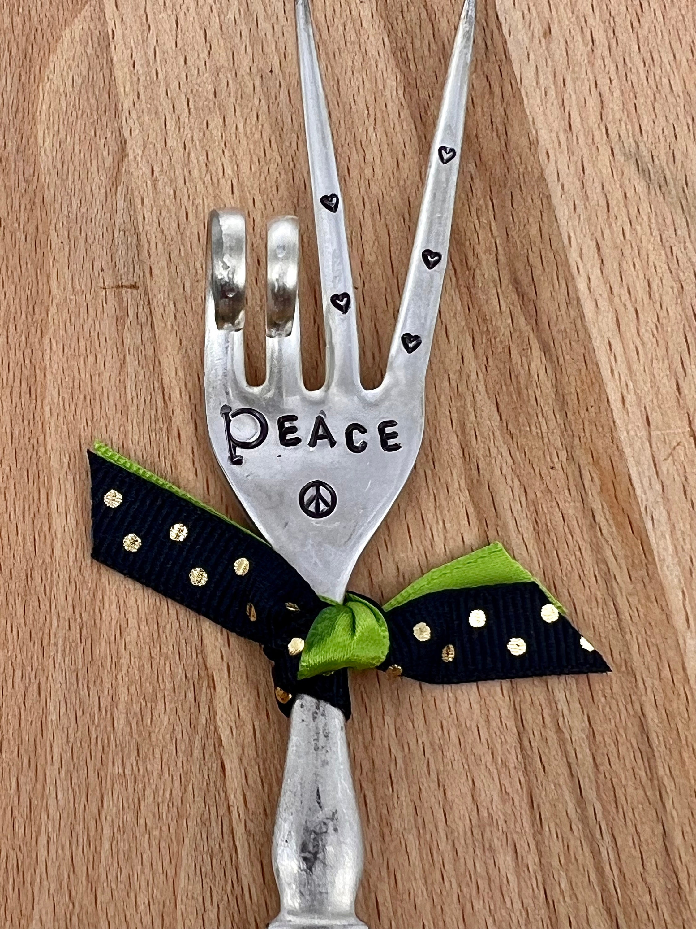 Peace Sign Garden Marker: Stamped Silver Plate Fork, Plant Decor - Etsy