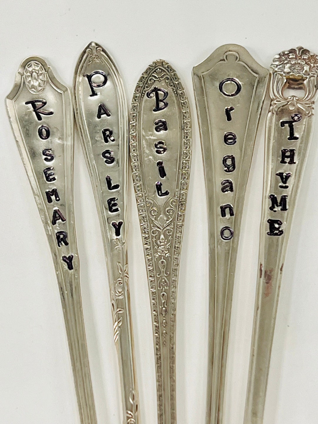 Handmade Garden Markers, Herb Marker Set of 5, Stamped Silverplate ...