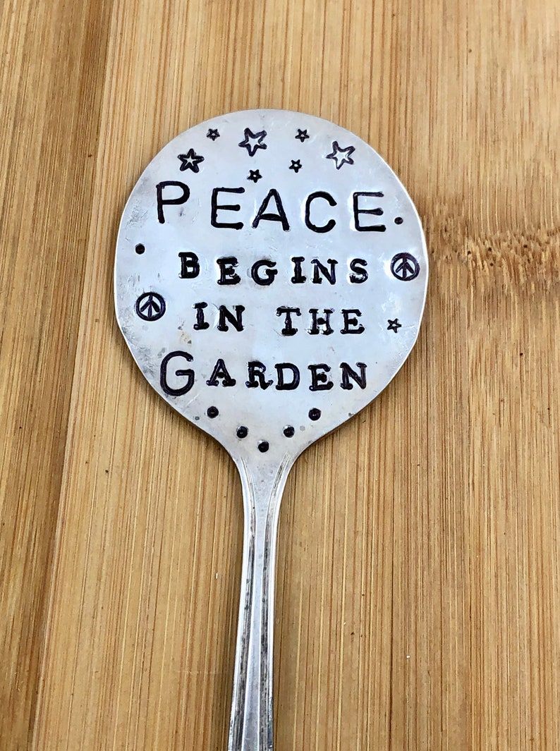 Garden Marker Peace Begins in the Garden Stamped Round SPOON - Etsy