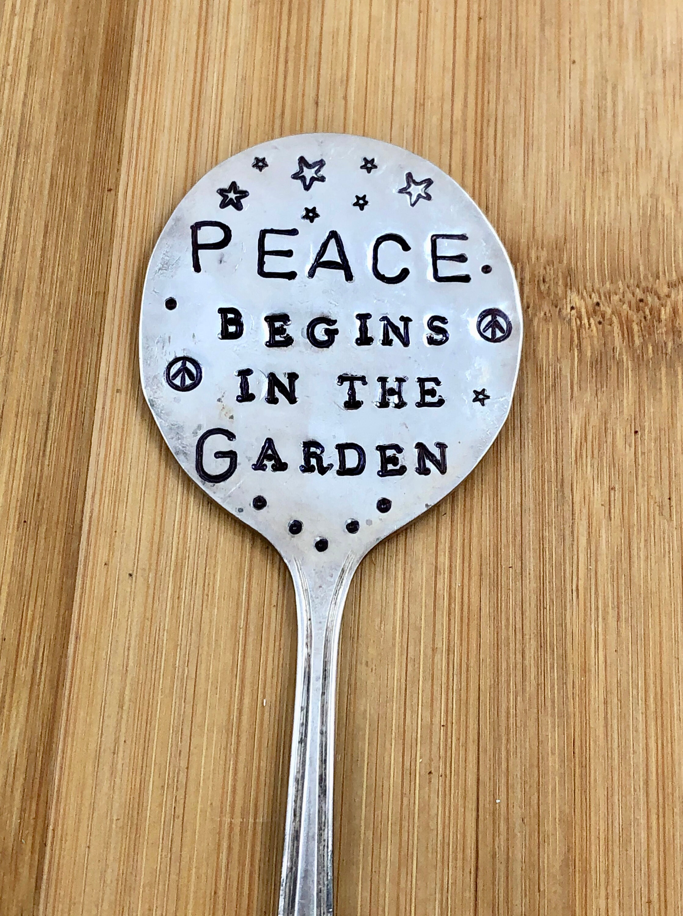 Garden Marker Peace Begins In The Garden stamped round SPOON | Etsy