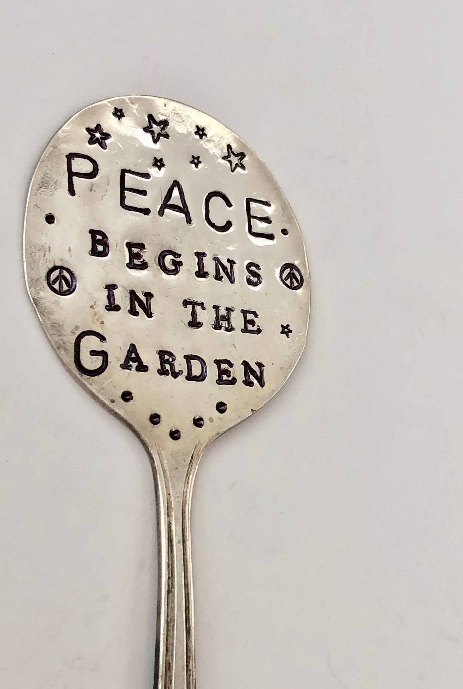 Garden Marker Peace Begins In The Garden stamped round SPOON | Etsy