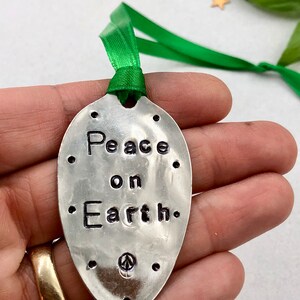 ORNAMENT, Peace on Earth, Hand Stamped Ornament Vintage Small Tea Spoon ...