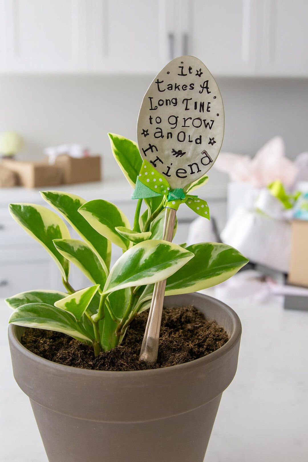 Hand Stamped Spoon Garden Marker: "old Friend" Vintage Silverware Plant ...