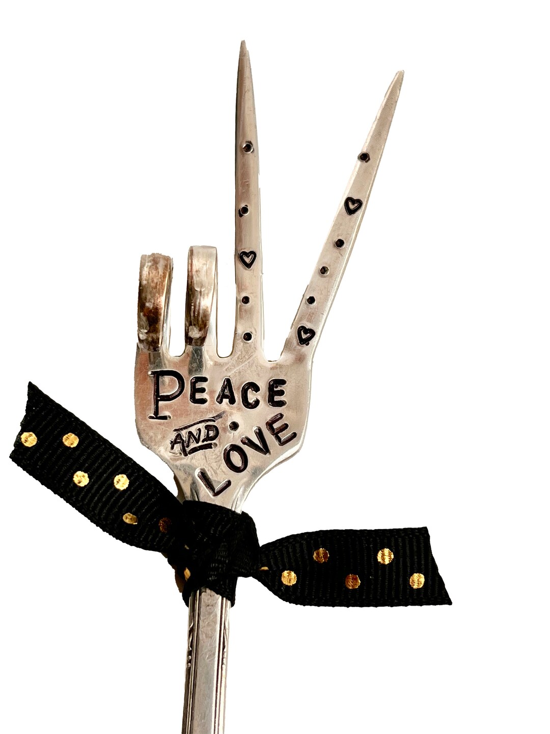 Garden Marker Plant Stake, Peace and Love Stamped Fork, Curled Into ...