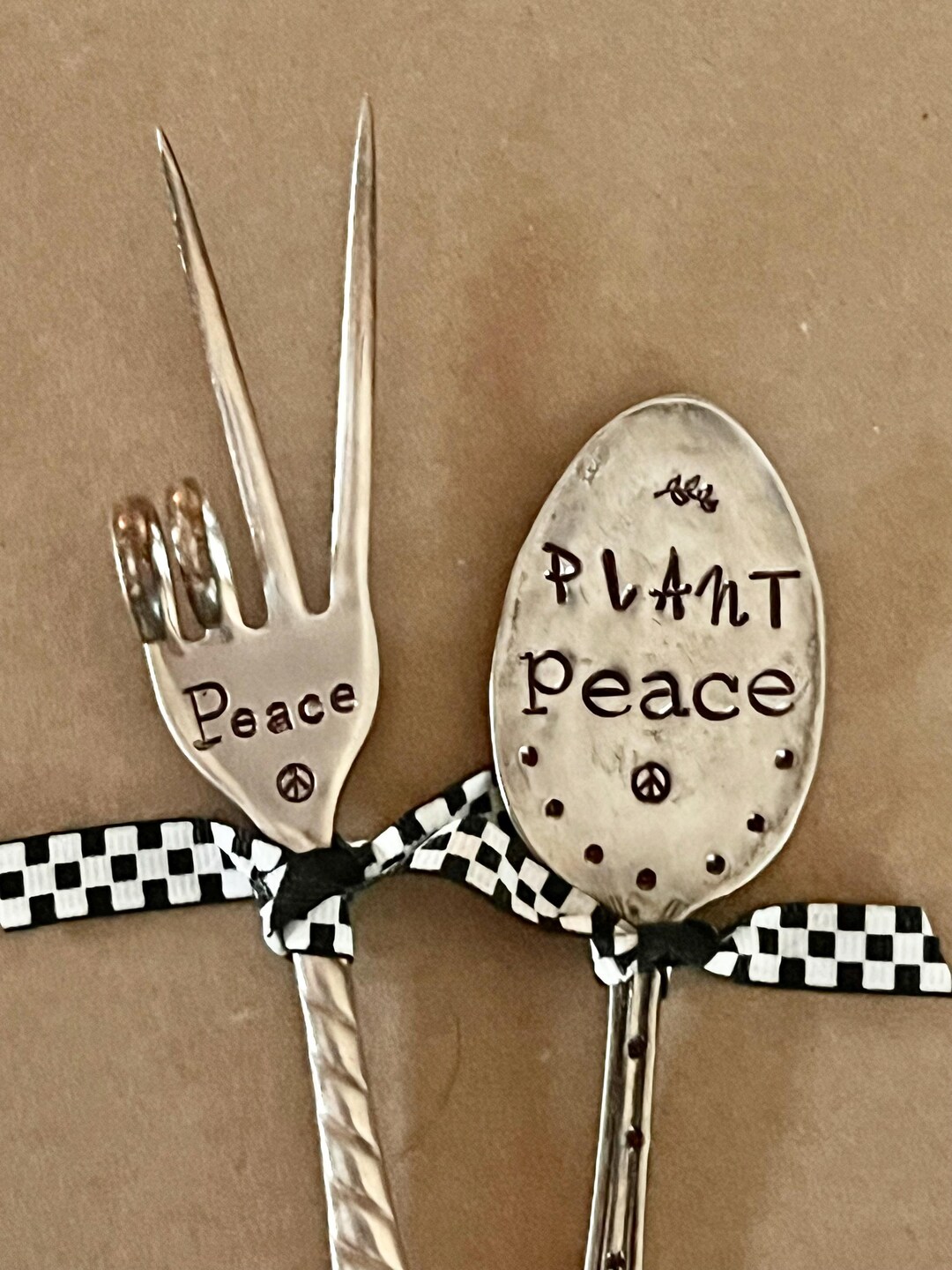Peace Garden Markers Set of 2, Peace Fork and Plant Peace on Flat Spoon ...