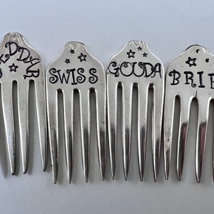 Cheese Markers, Set of 4 Recycled Silver Plate Forks, Large Print ...
