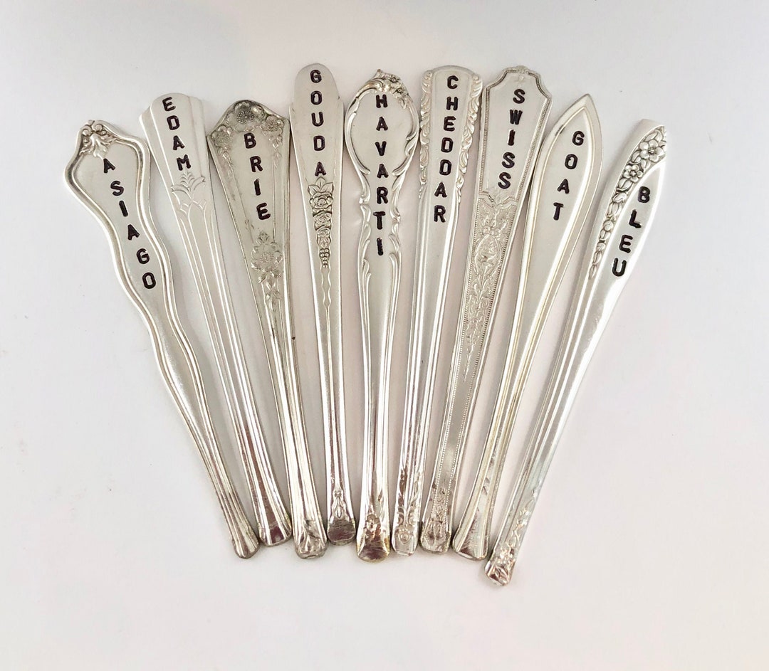 Handstamped Vintage Silverplate Cheese Markers: Charcuterie Board Set ...