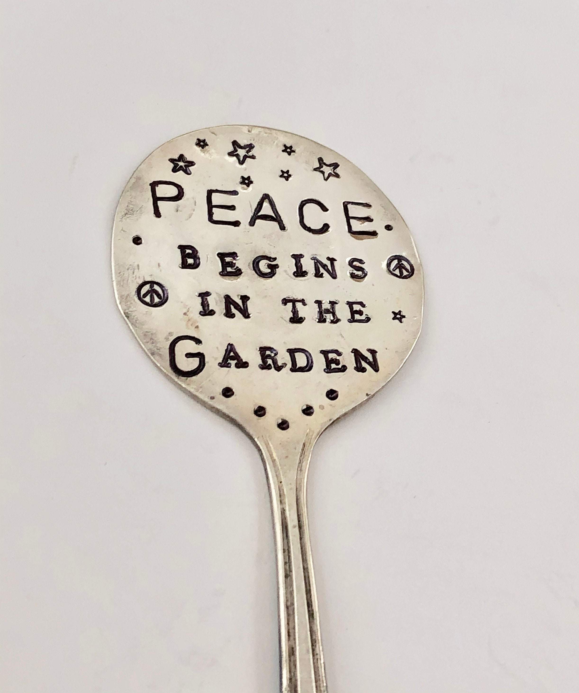 Garden Marker Peace Begins In The Garden stamped round SPOON | Etsy