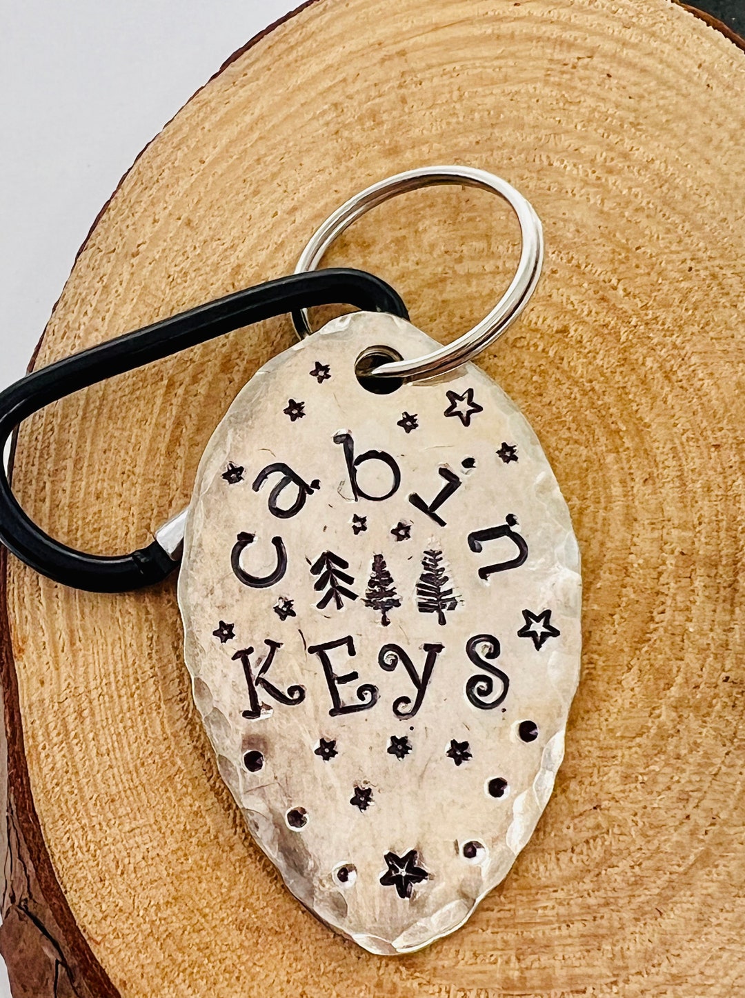 Hand Stamped Cabin Keys Keychain: Recycled Silver Plate Spoon ...