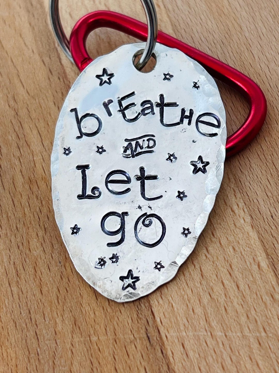 Breathe Metal Keychain, Handstamped Spoon, Vintage Silverplate, Yoga ...