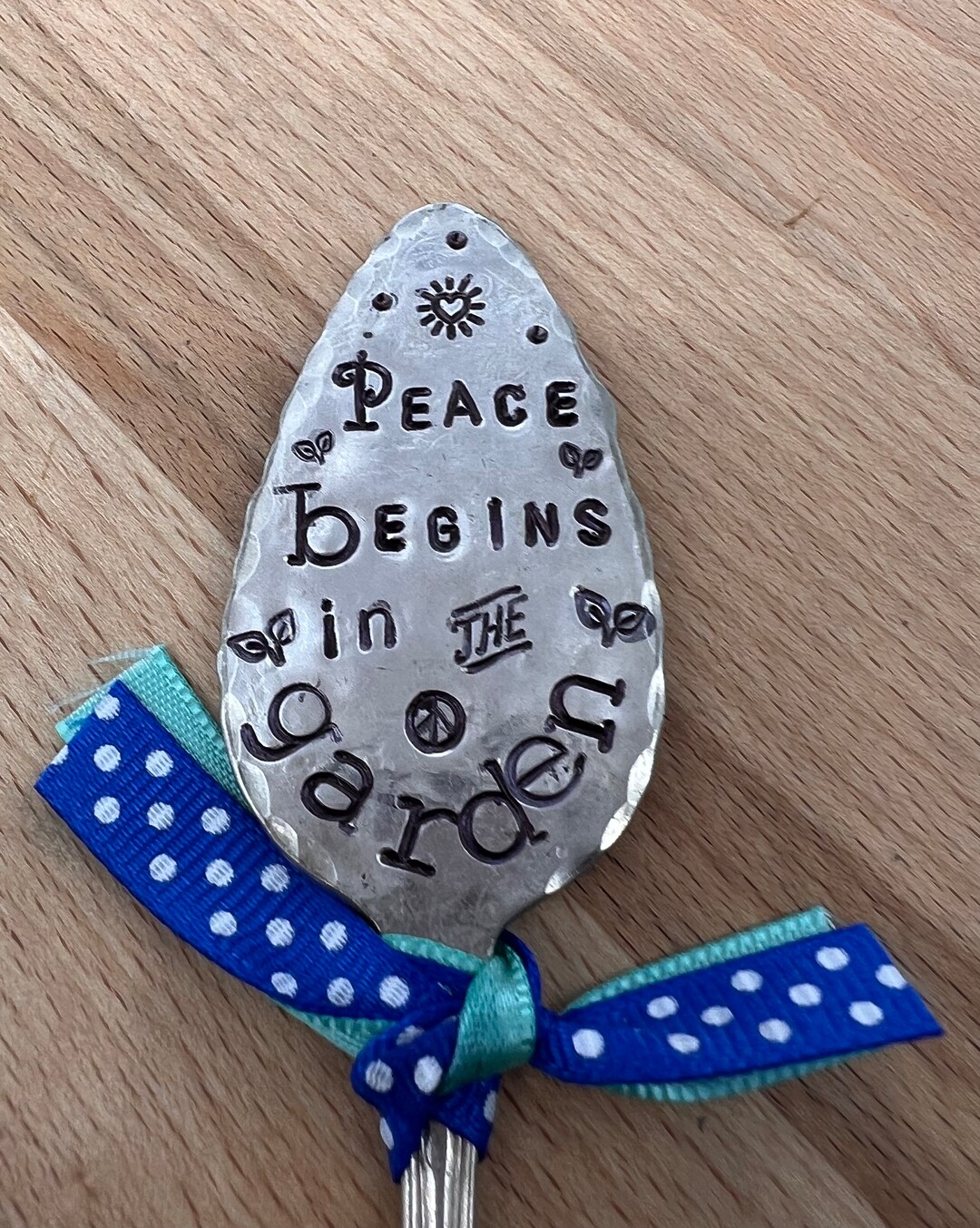 Garden Marker, Peace Begins in the Garden, Stamped Round SPOON for ...