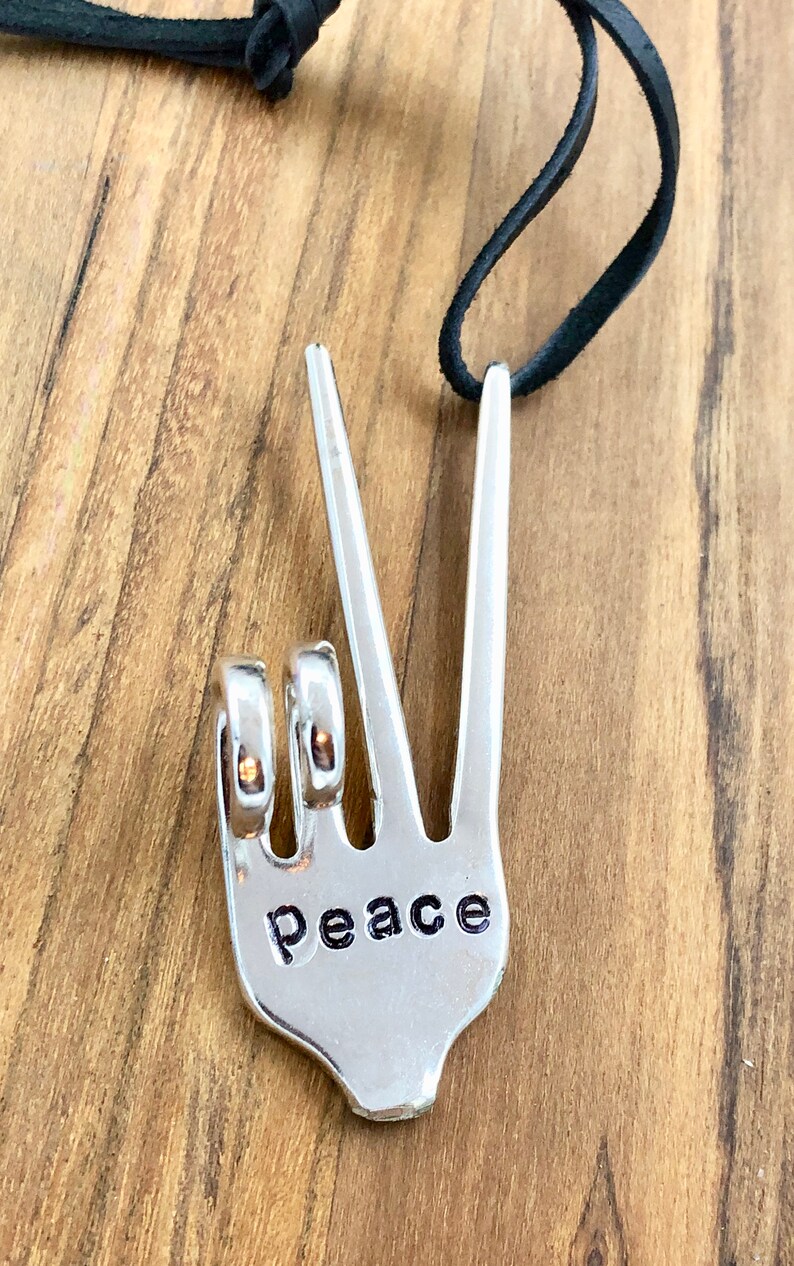 PEACE Sign Ornament With LEATHER Made From Vintage Fork Hand | Etsy