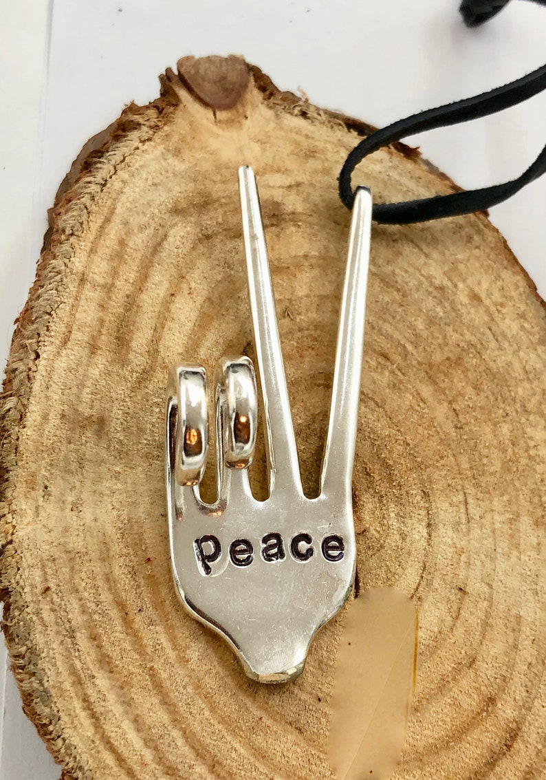 PEACE Sign Ornament With LEATHER Made From Vintage Fork Hand | Etsy