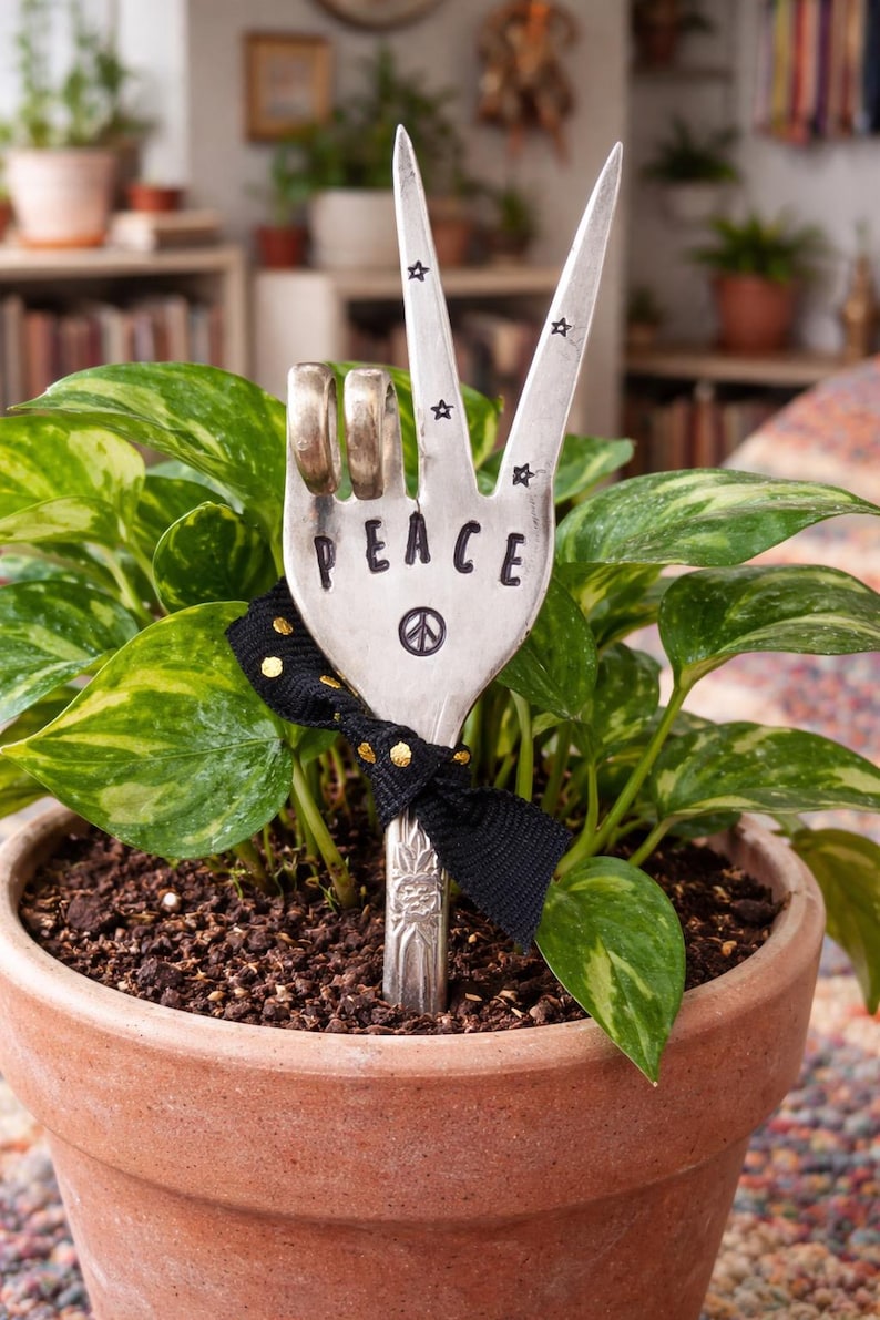 Hand Stamped PEACE Fork Plant Marker: Upcycled Garden Decor - Etsy